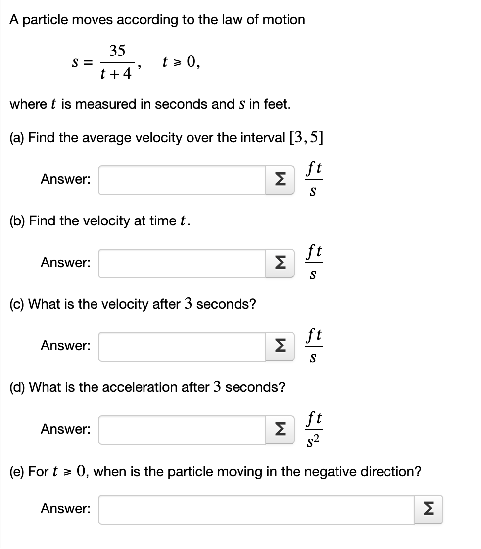 Solved A particle moves according to the law of motion | Chegg.com