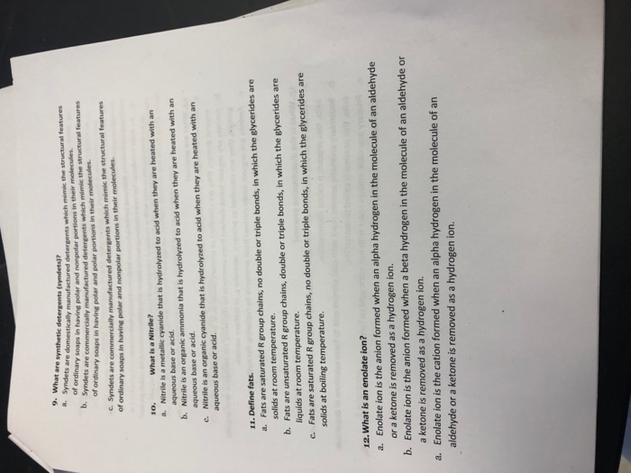 Solved 9. What are synthetic detergents (syndets)? of | Chegg.com