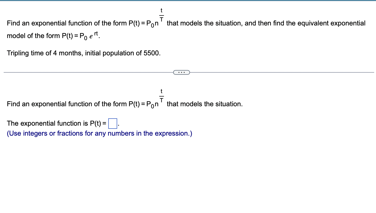 Solved Find an exponential function of the form P(t)=P0nTt | Chegg.com