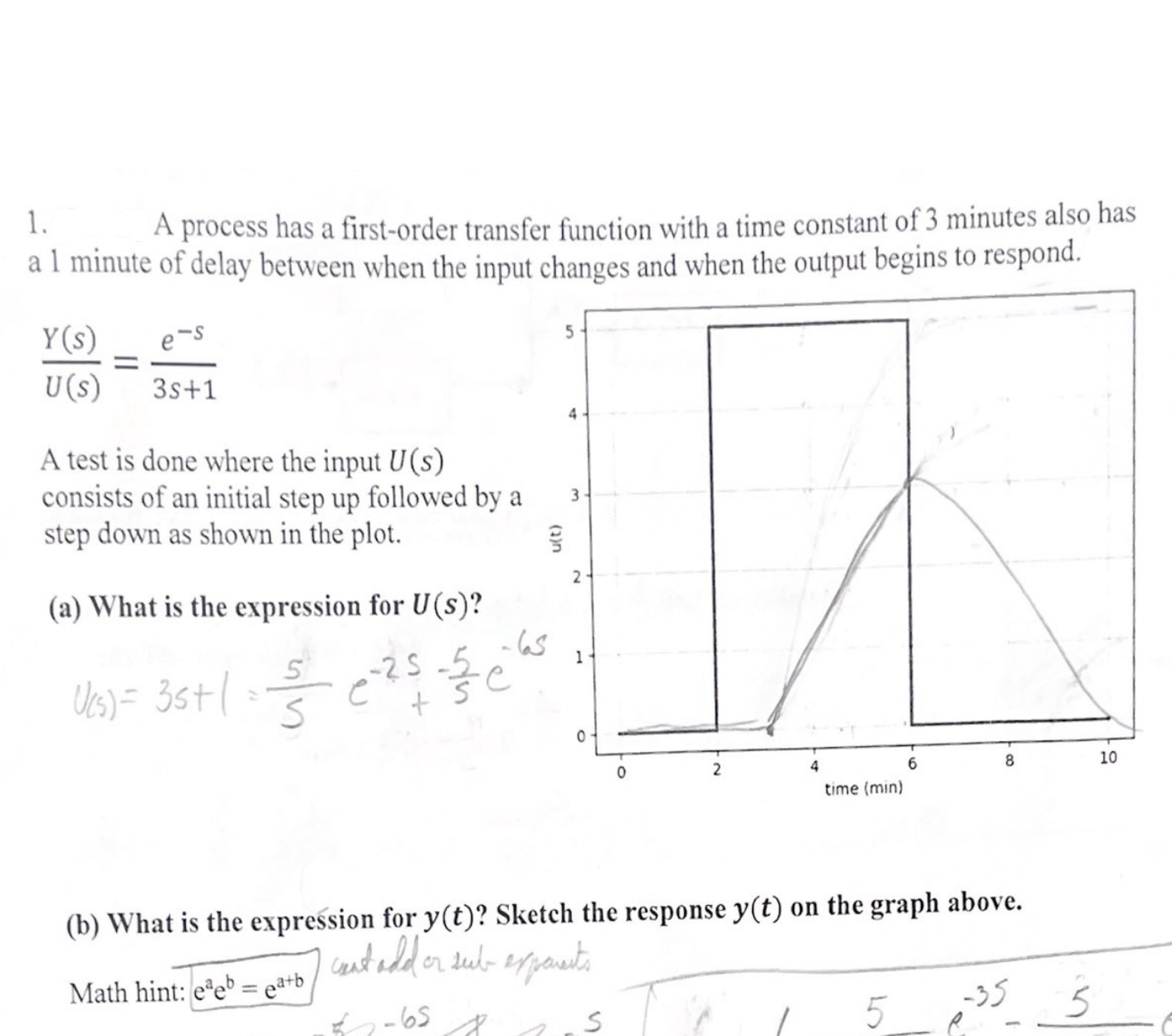 Solved 1 A Process Has A First Order Transfer Function With