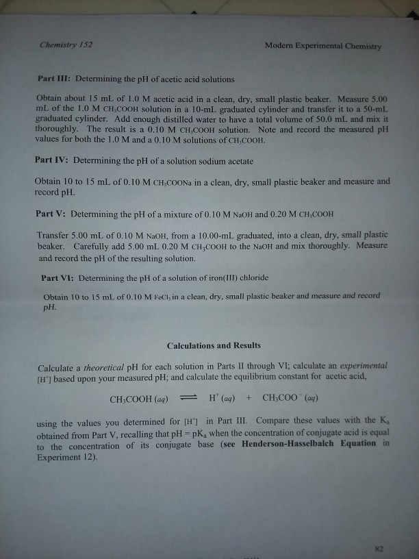 Solved Chemistry 152: Determining [H+] Lab Hello! My lab | Chegg.com