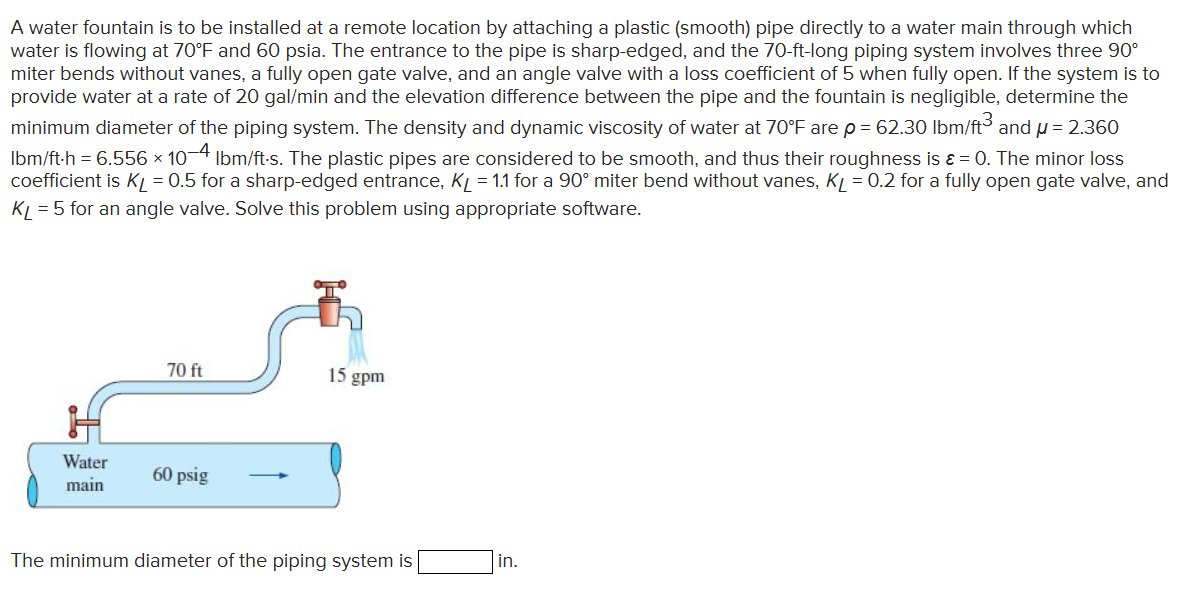 Solved A water fountain is to be installed at a remote | Chegg.com