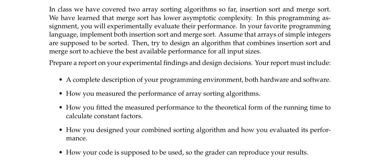 Solved In Class We Have Covered Two Array Sorting Algorithms 5835