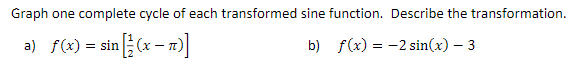 Solved Graph one complete cycle of each transformed sine | Chegg.com