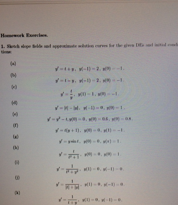 Solved Homework Exercises. 1. Sketch slope fields and | Chegg.com