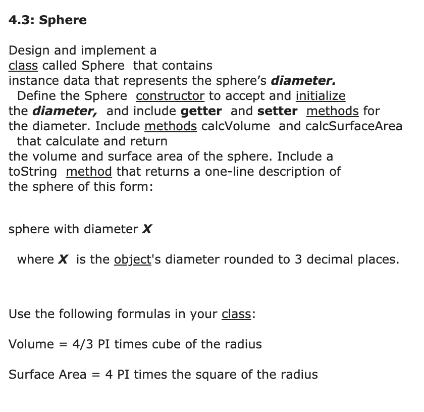 Solved 43 Sphere Design And Implement A Class Called