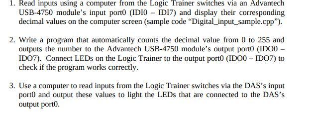 Solved 1. Read inputs using a computer from the Logic | Chegg.com
