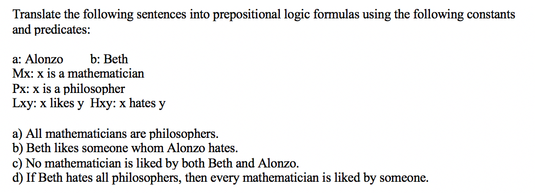 Solved Translate the following sentences into prepositional | Chegg.com