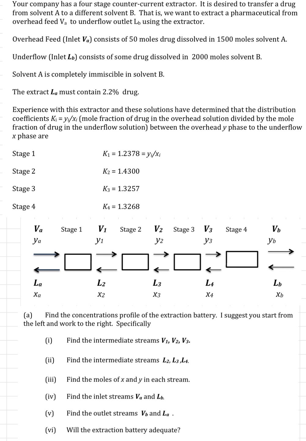 Solved Your company has a four stage counter-current | Chegg.com
