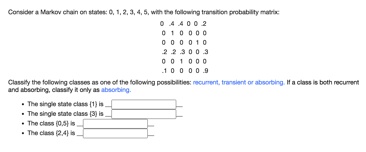 Solved Consider a Markov chain on states: 0, 1, 2, 3, 4, 5, | Chegg.com