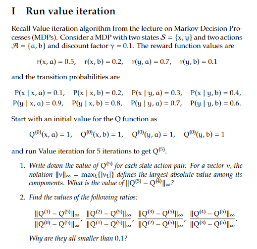 Solved Recall Value Iteration Algorithm From The Lecture On