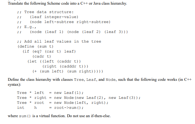 Solved Translate the following Scheme code into a C++ or | Chegg.com