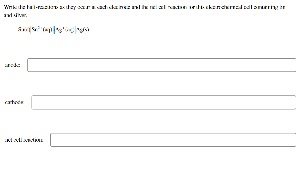 Solved Write the half-reactions as they occur at each | Chegg.com
