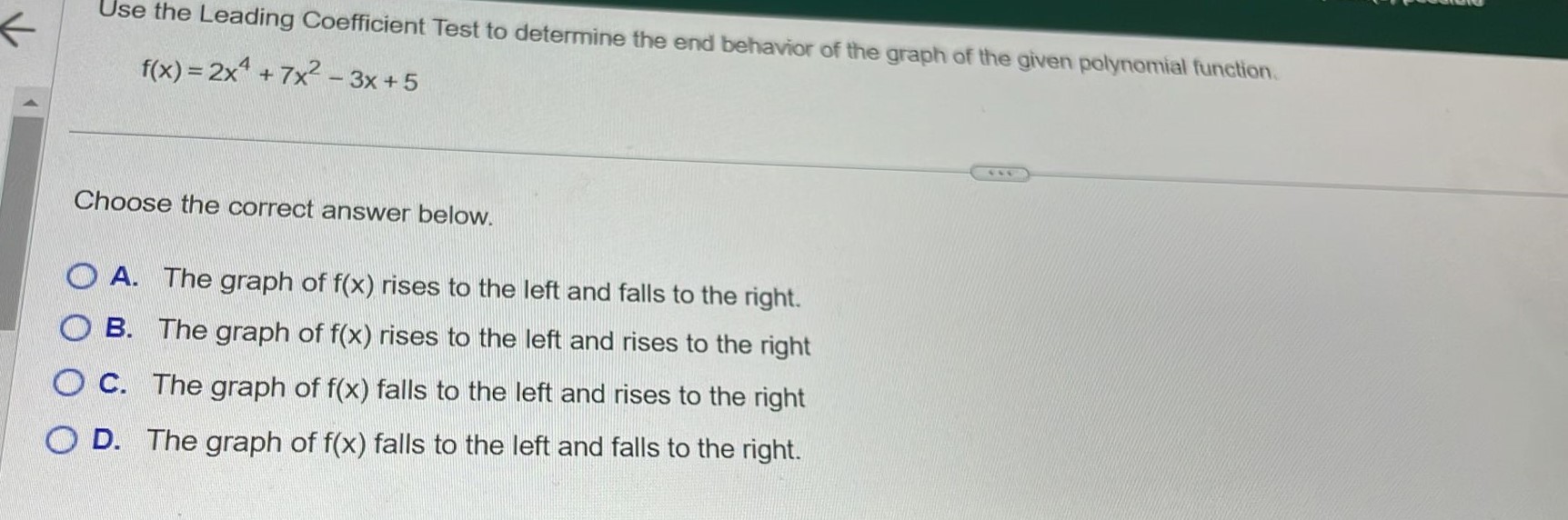 Solved Use the Leading Coefficient Test to determine the end | Chegg.com