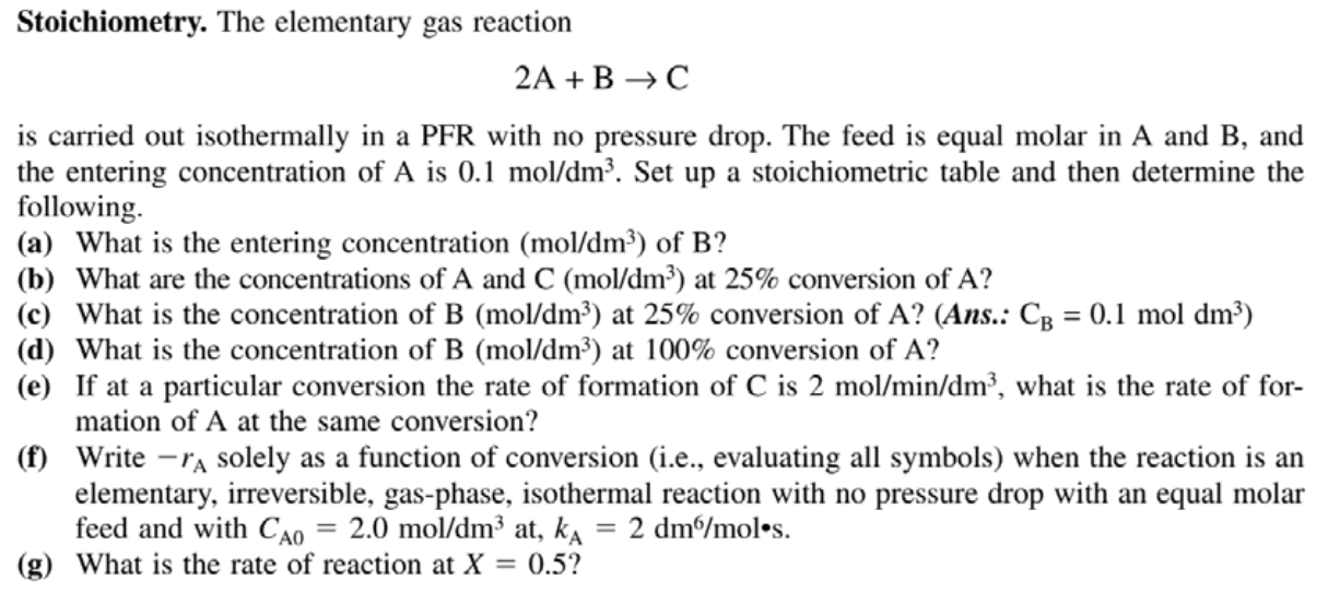 Solved Stoichiometry. The elementary gas reaction2A+B→Cis | Chegg.com
