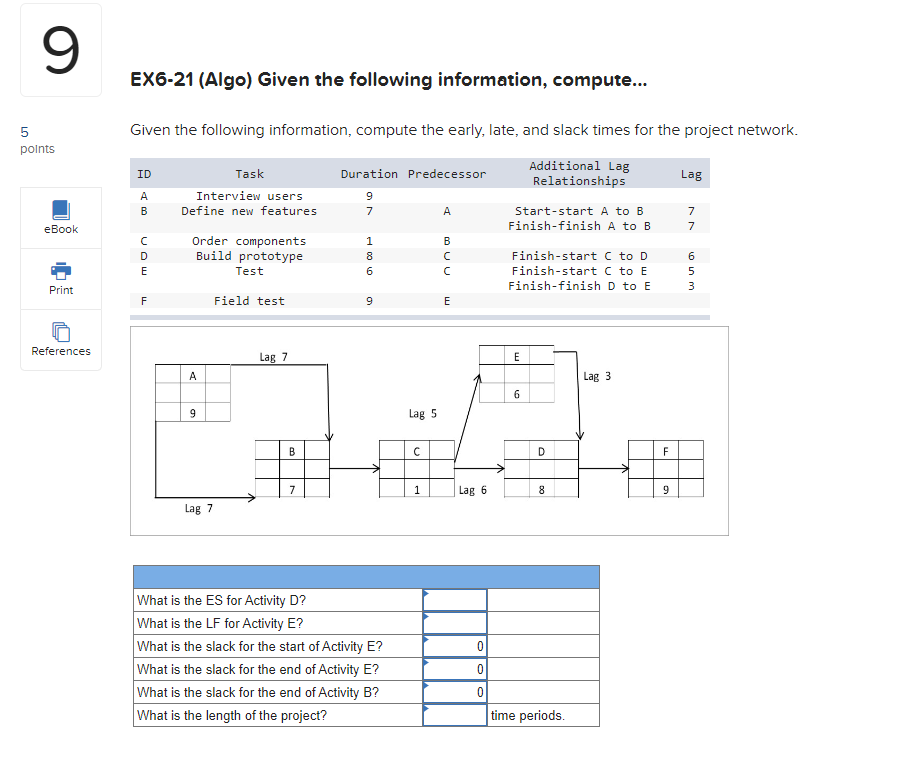 EX6-21 (Algo) Given the following information, | Chegg.com