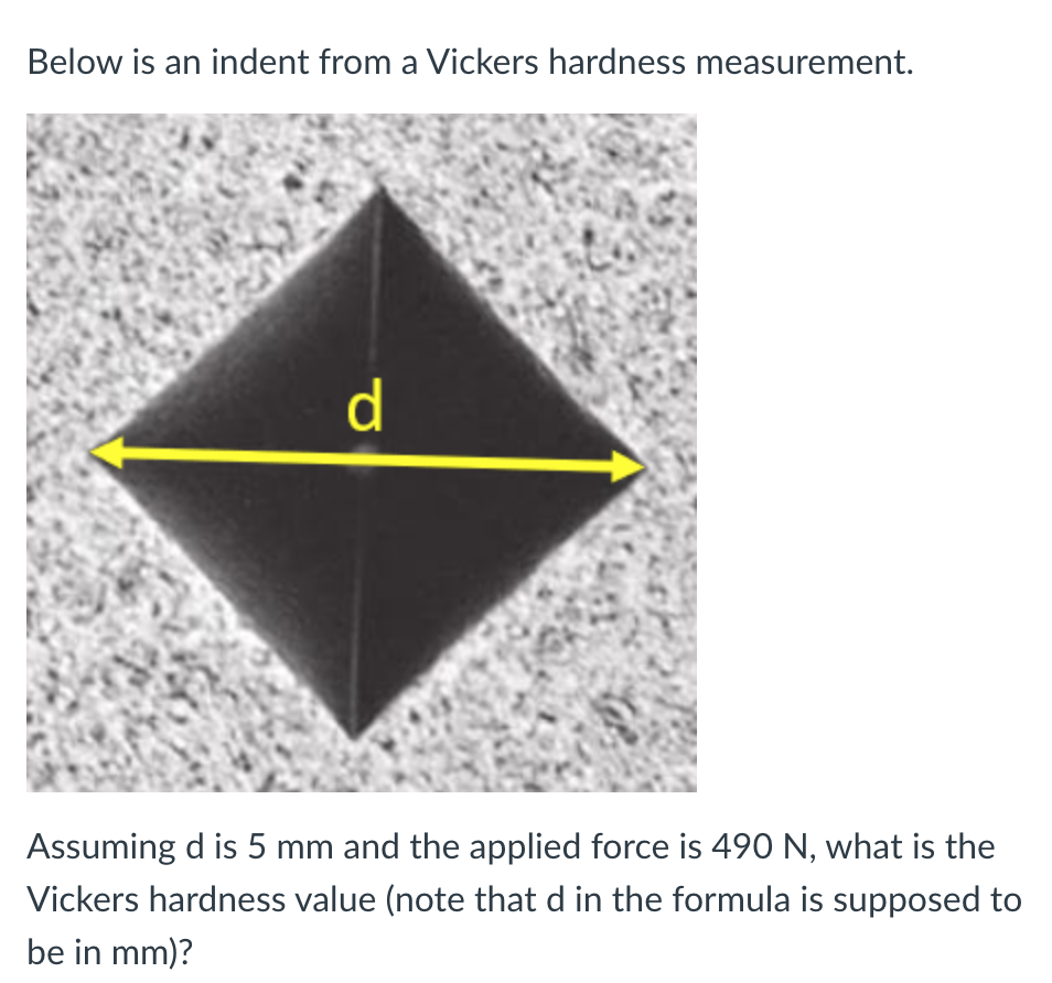 Solved Below is an indent from a Vickers hardness | Chegg.com