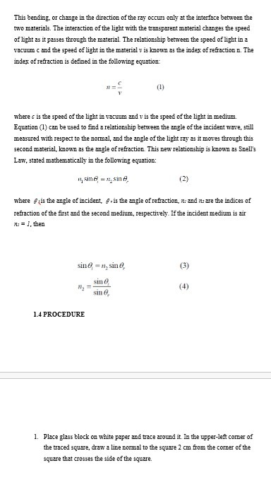 Solved EXPERIMENT 1: REFRACTION OF LIGHT AND SNELL'S LAW | Chegg.com