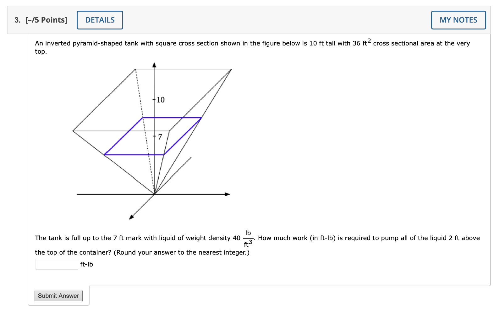 Solved [-/5 ﻿Points]An inverted pyramid-shaped tank with | Chegg.com