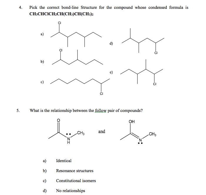 Solved 4. Pick the correct bond-line Structure for the | Chegg.com