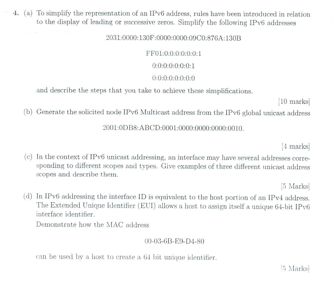 Solved 4. (a) To simplify the representation of an IPv6 | Chegg.com