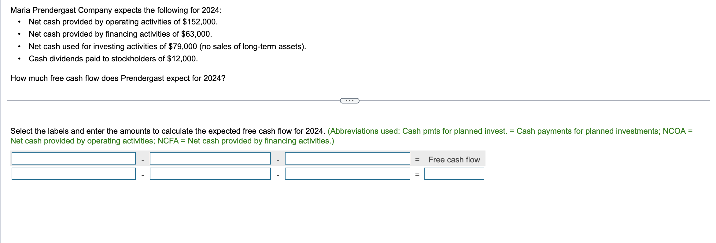 Solved Maria Prendergast Company expects the following for | Chegg.com