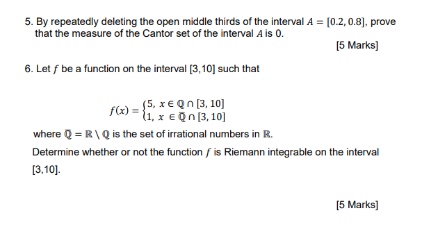 Solved 5. By repeatedly deleting the open middle thirds of | Chegg.com
