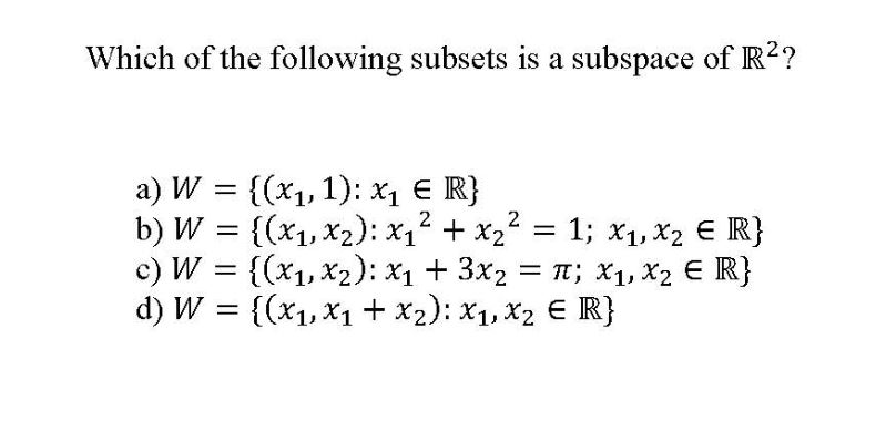Solved Which of the following subsets is a subspace of R2? | Chegg.com