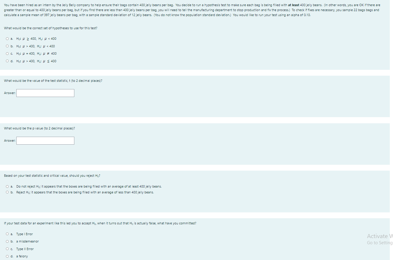 Solved You have been hired as an intern by the Jelly Belly | Chegg.com