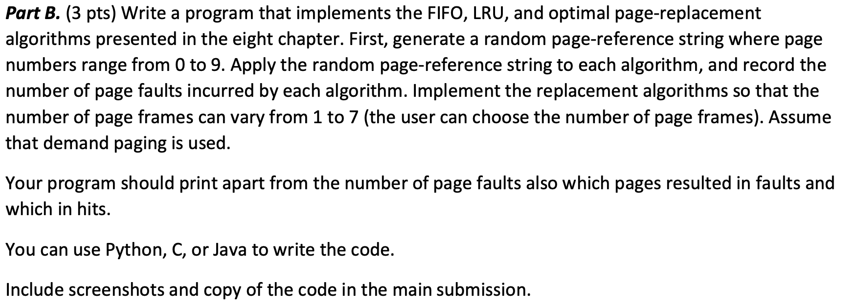 Solved Part B. (3 pts) Write a program that implements the | Chegg.com