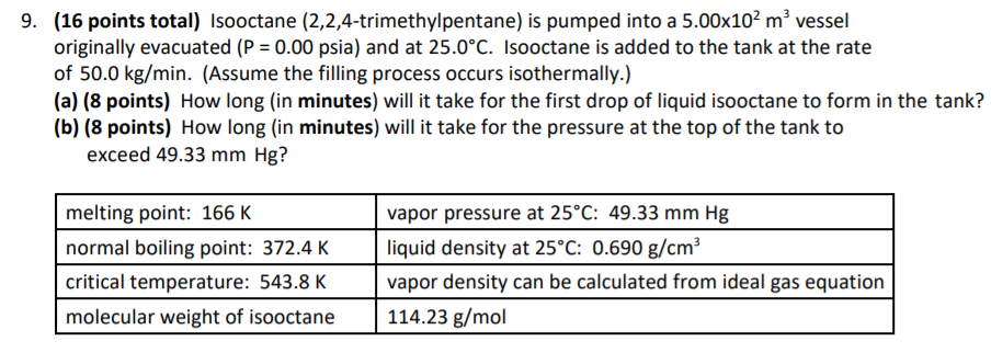 Solved 9. (16 points total) Isooctane | Chegg.com