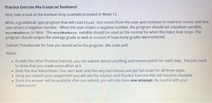 Solved Practice Exercise#6a (Loops w/booleans) First, take a | Chegg.com