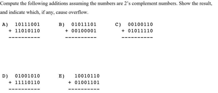 Solved Compute the following additions assuming the numbers | Chegg.com