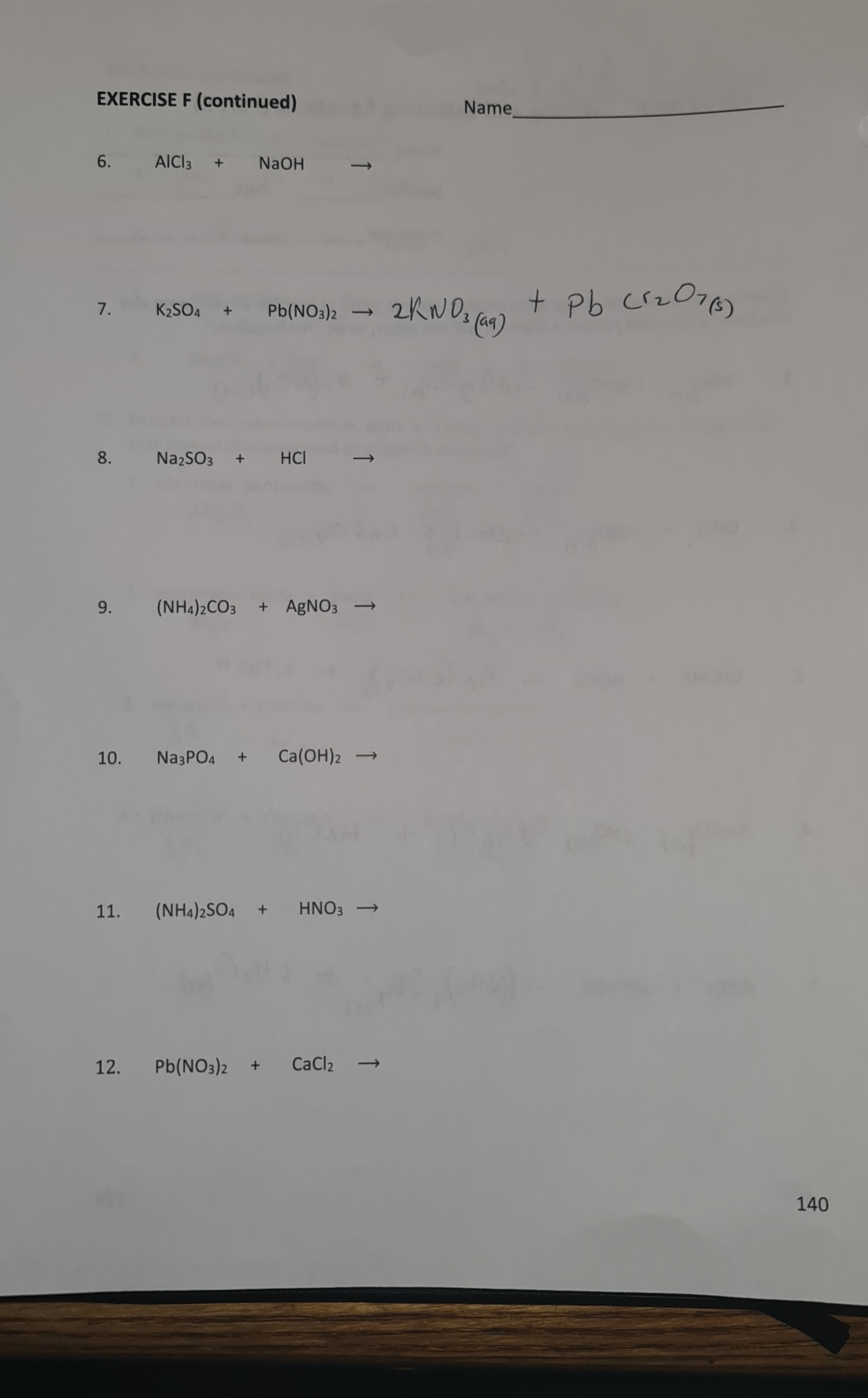 Solved EXERCISE F: Writing and Balancing Equations (Part II) | Chegg.com