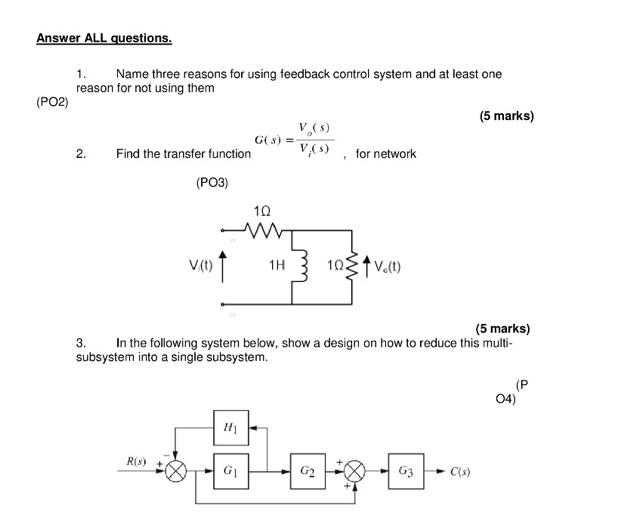 Solved 1. Name three reasons for using feedback control | Chegg.com