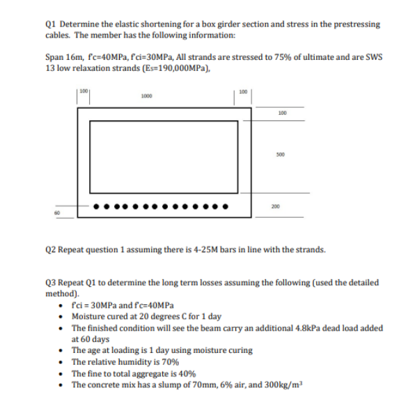 Solved Q1 Determine the elastic shortening for a box girder | Chegg.com
