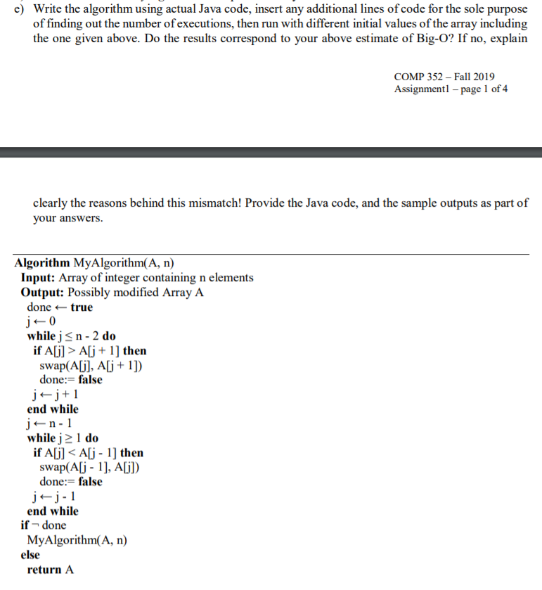 e) Write the algorithm using actual Java code, insert | Chegg.com