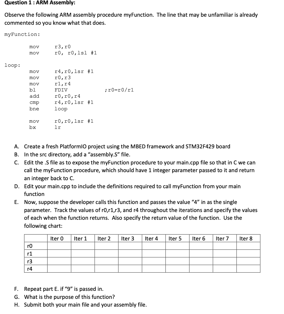 Solved Question 1 ﻿: ARM Assembly:Observe the following ARM | Chegg.com