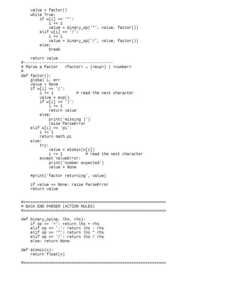 This program implements a recursive descent parser | Chegg.com