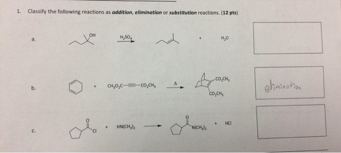 Solved Classify the following reactions as addition, | Chegg.com
