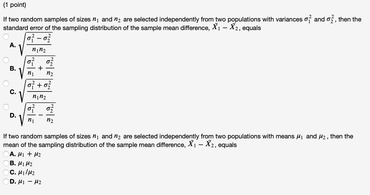 Solved (1 point) then the If two random samples of sizes ni | Chegg.com