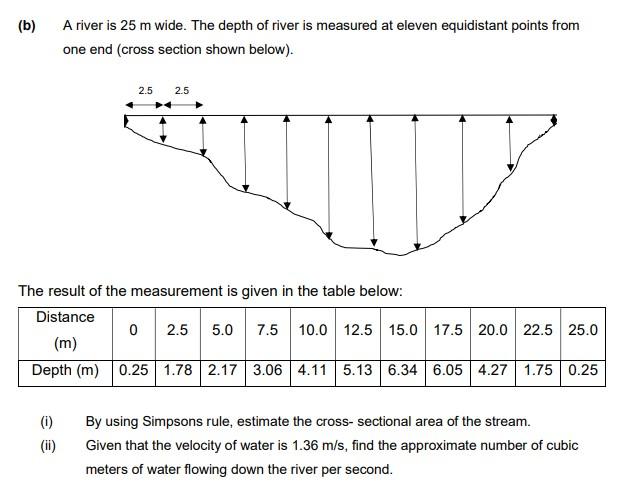 Solved ) (b) A river is 25 m wide. The depth of river is | Chegg.com