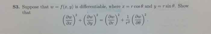 Solved Suppose that w = f(x, y) is differentiable, where x = | Chegg.com