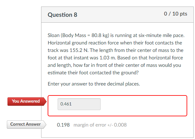 Solved Sloan (Body Mass =80.8 kg ) is running at six-minute | Chegg.com
