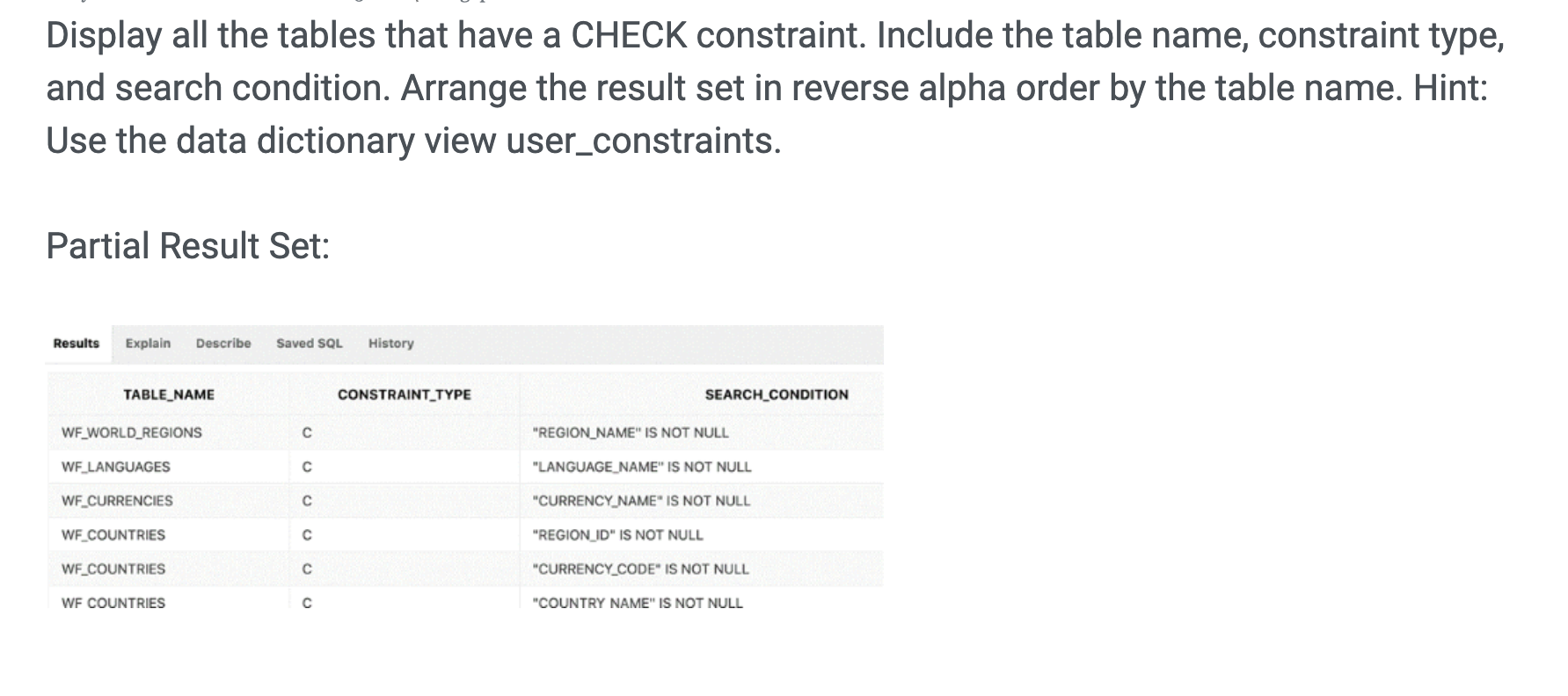Solved Display all the tables that have a CHECK constraint. | Chegg.com
