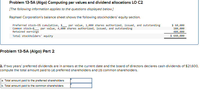 Solved Problem 13-5A (Algo) ﻿Part 22. ﻿If two years' | Chegg.com