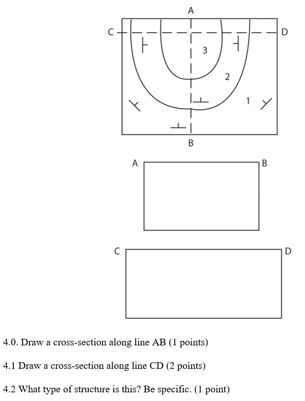 Solved 4.0. Draw a cross-section along line AB (1 points) | Chegg.com