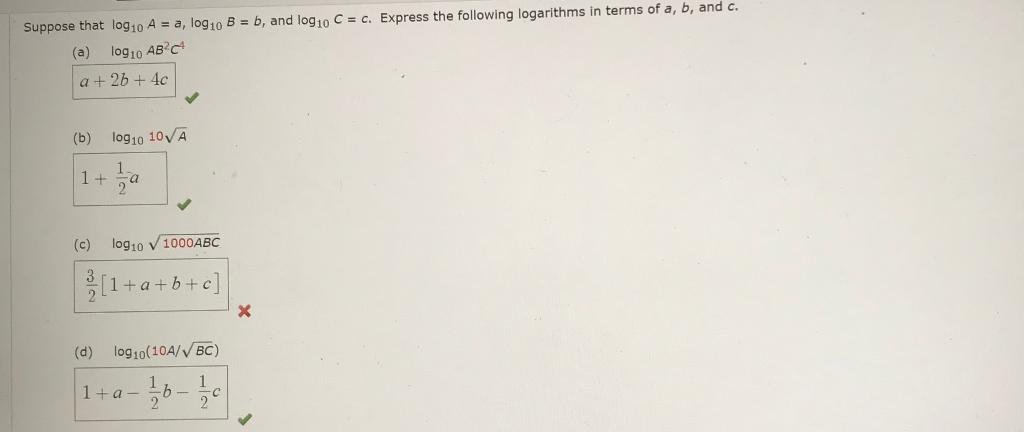 Solved Suppose that log10A=a,log10B=b, and log10c=c. Express | Chegg.com