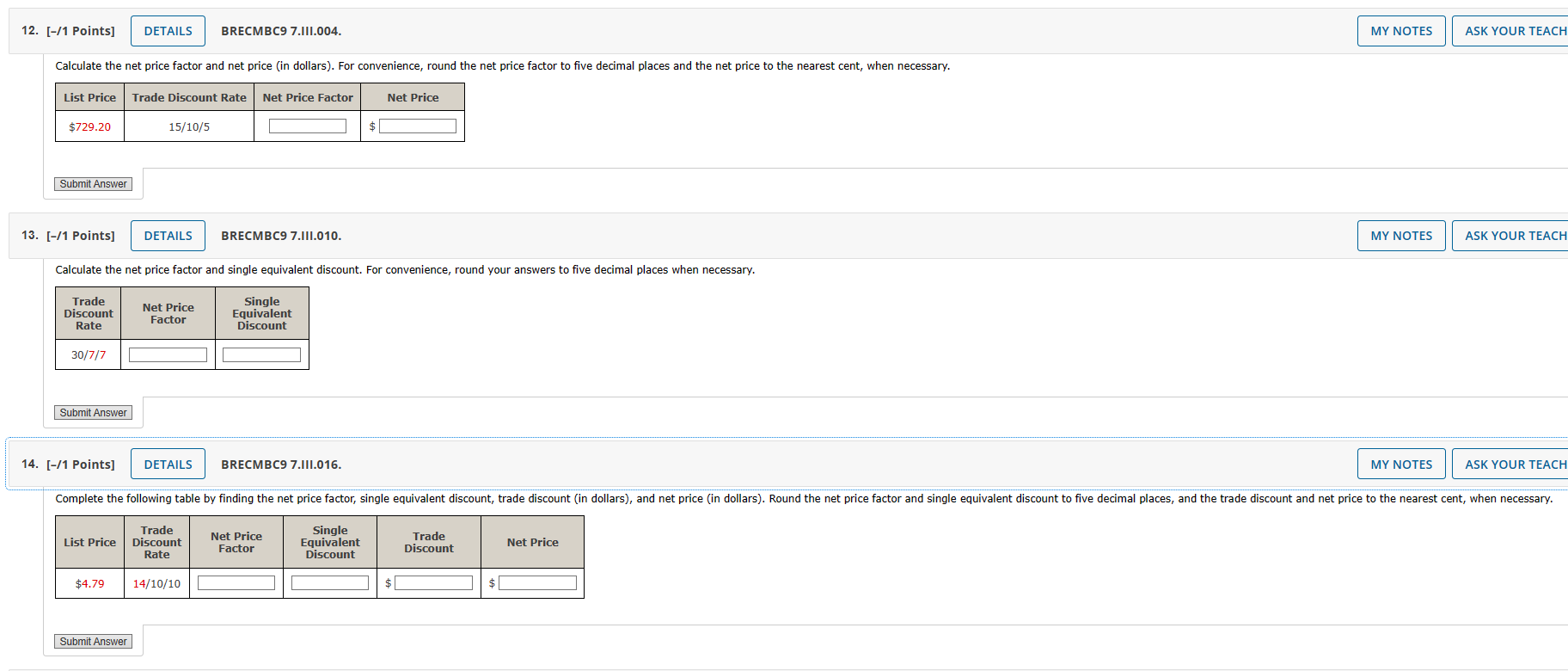 Solved BRECMBC9 7.III.004. nd net price (in dollars). Fol | Chegg.com