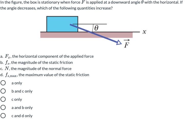Solved In the figure, the box is stationary when force F is | Chegg.com